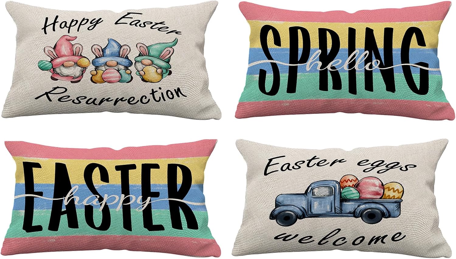 Amazon.com: Happy Easter Lumbar Throw Pillow Covers 12x20 Set of 4 ...