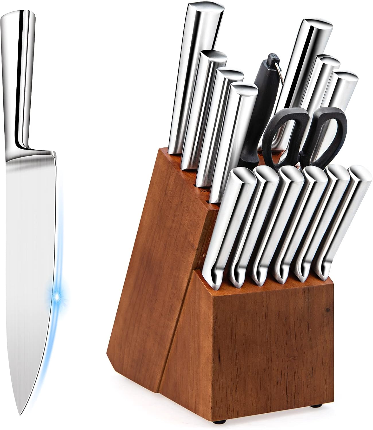 Amazon.com: COSTWAY Kitchen Knife Set, with Block, Sharpener & Kitchen ...