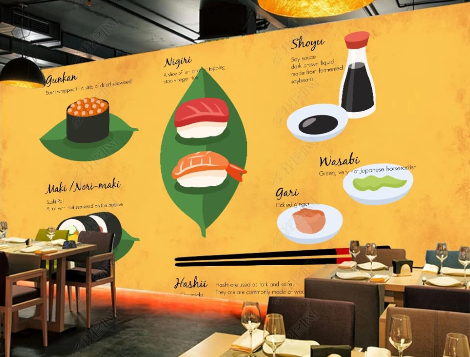 TANYANG Custom Large Mural Japanese Style Wallpaper Sushi Restaurant ...