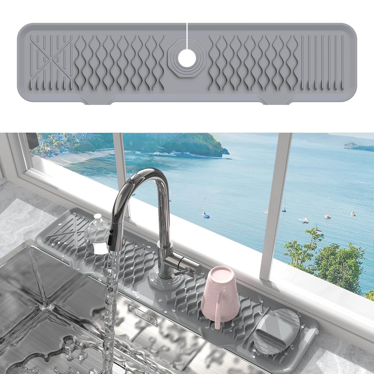 AhhaLife Silicone Kitchen Sink Splash Guard with Multifunction Cleaning ...