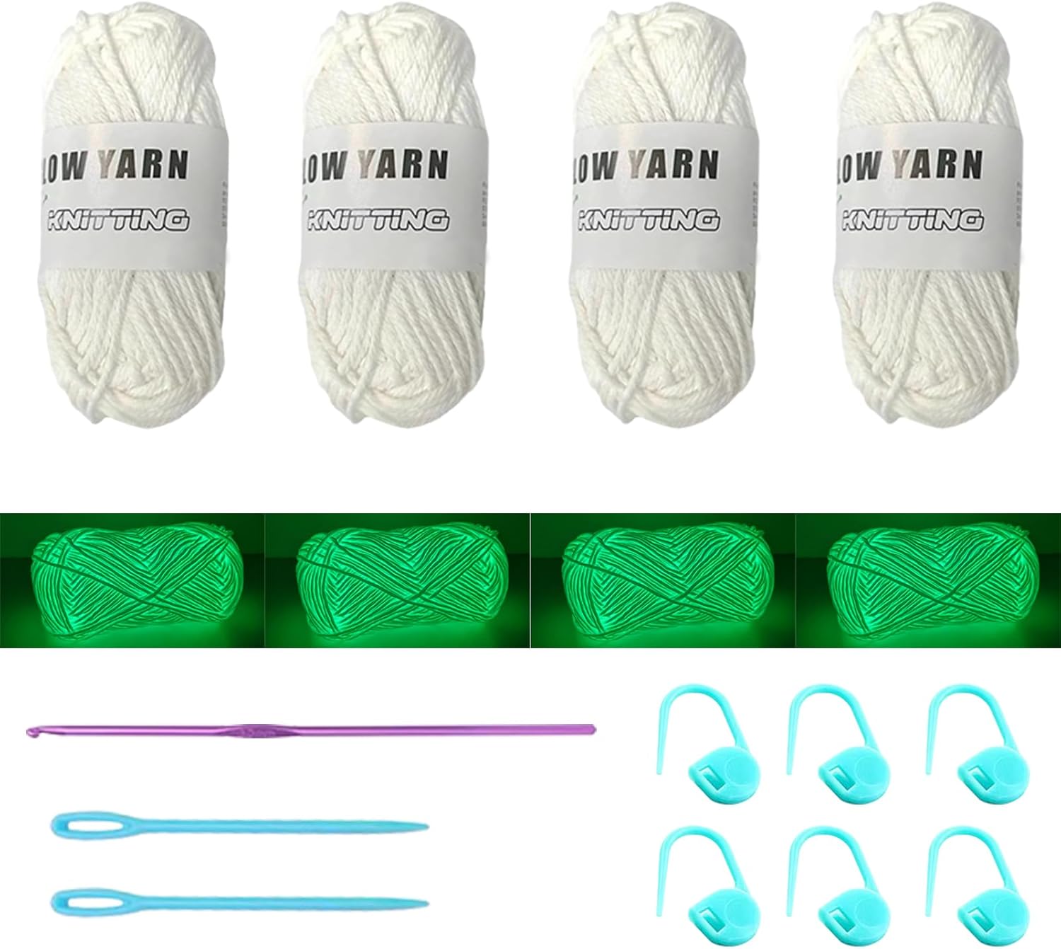 Amazon.com: 4 Pack Glow in The Dark Yarn, DIY Fluorescent Luminous Yarn ...