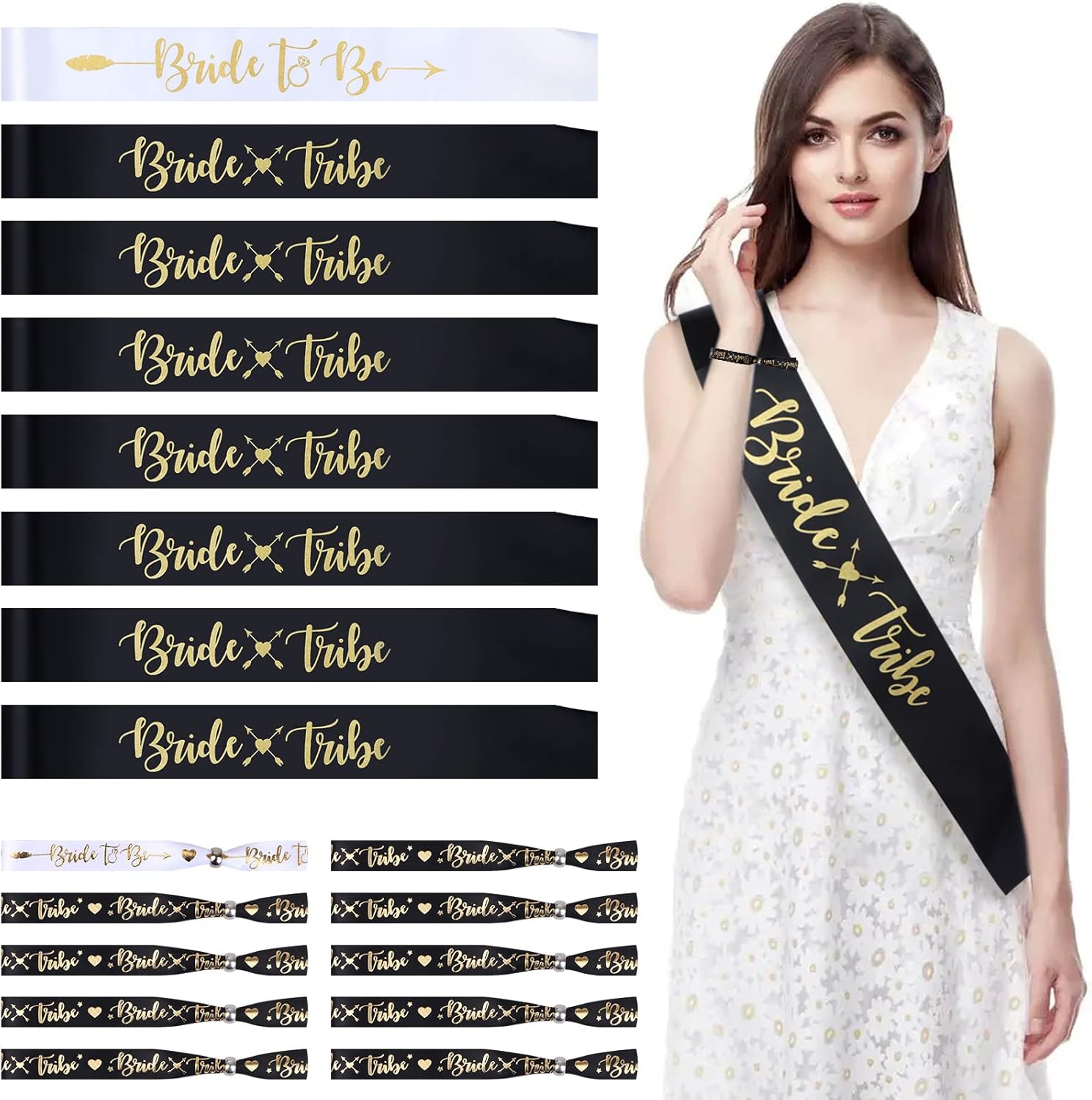 16 Pieces Bride Tribe Bridesmaids Sashes Bachelorette Satin Sashes Team ...