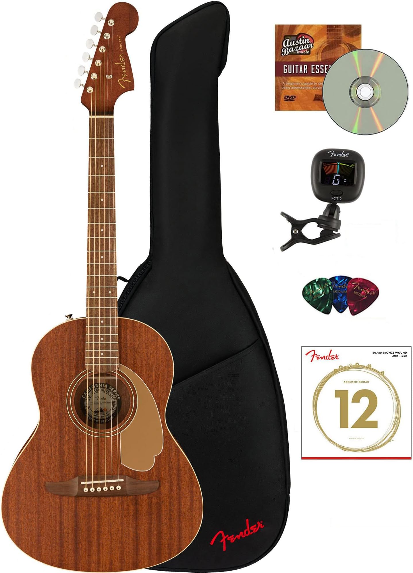 Amazon.com: Fender Sonoran All Mahogany Mini Acoustic Guitar Bundle ...