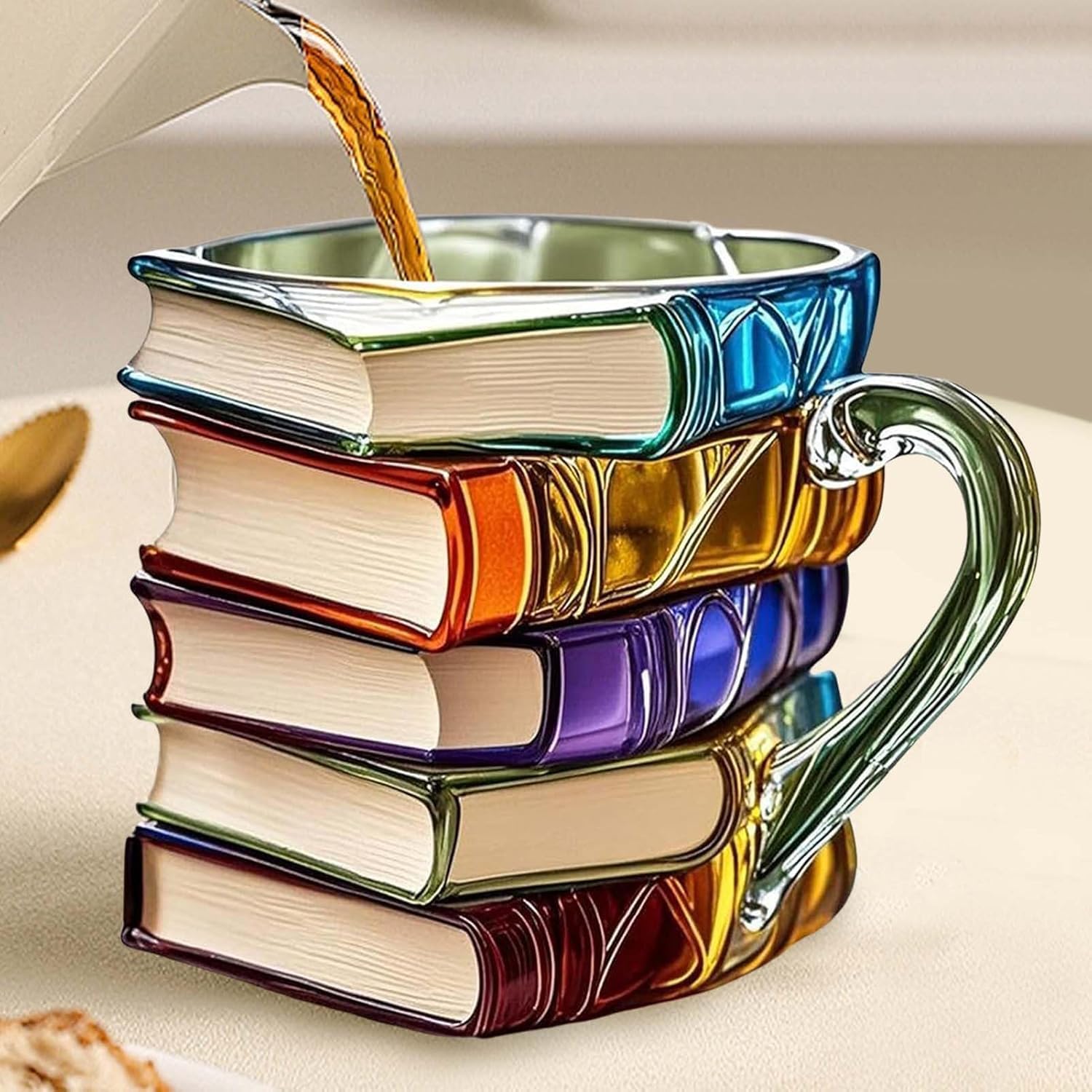 3D Hand-Painted Books Stack Shaped Coffee Cup,Painted Book Mug, Tea Cup ...