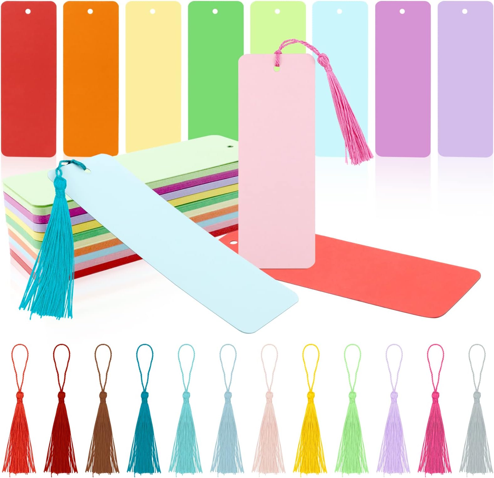 Amazon.com: DSYIL 100 Pack Colored Blank Bookmarks with Tassels, DIY ...