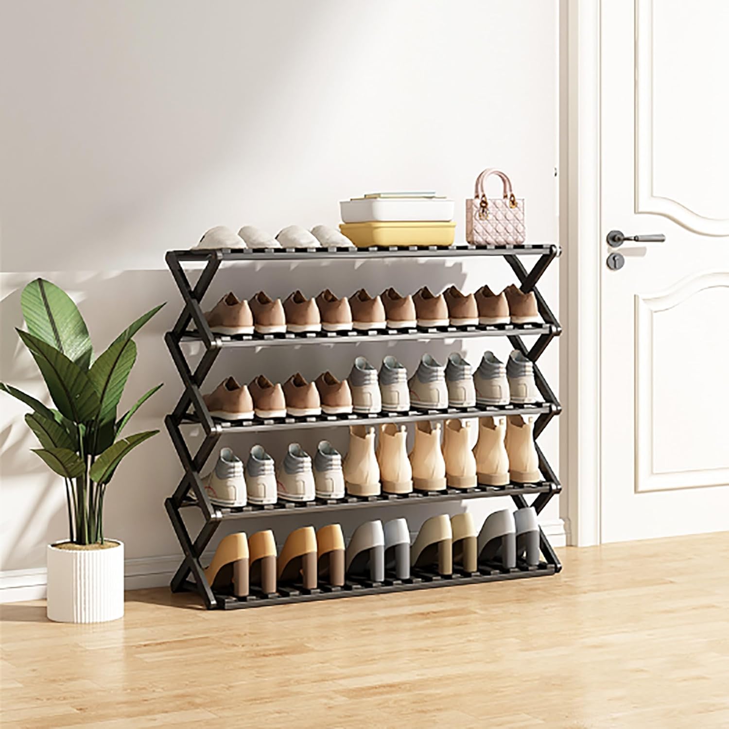 Amazon.com: Bamboo shoe rack foldable shoe rack Multi-layer foldable ...