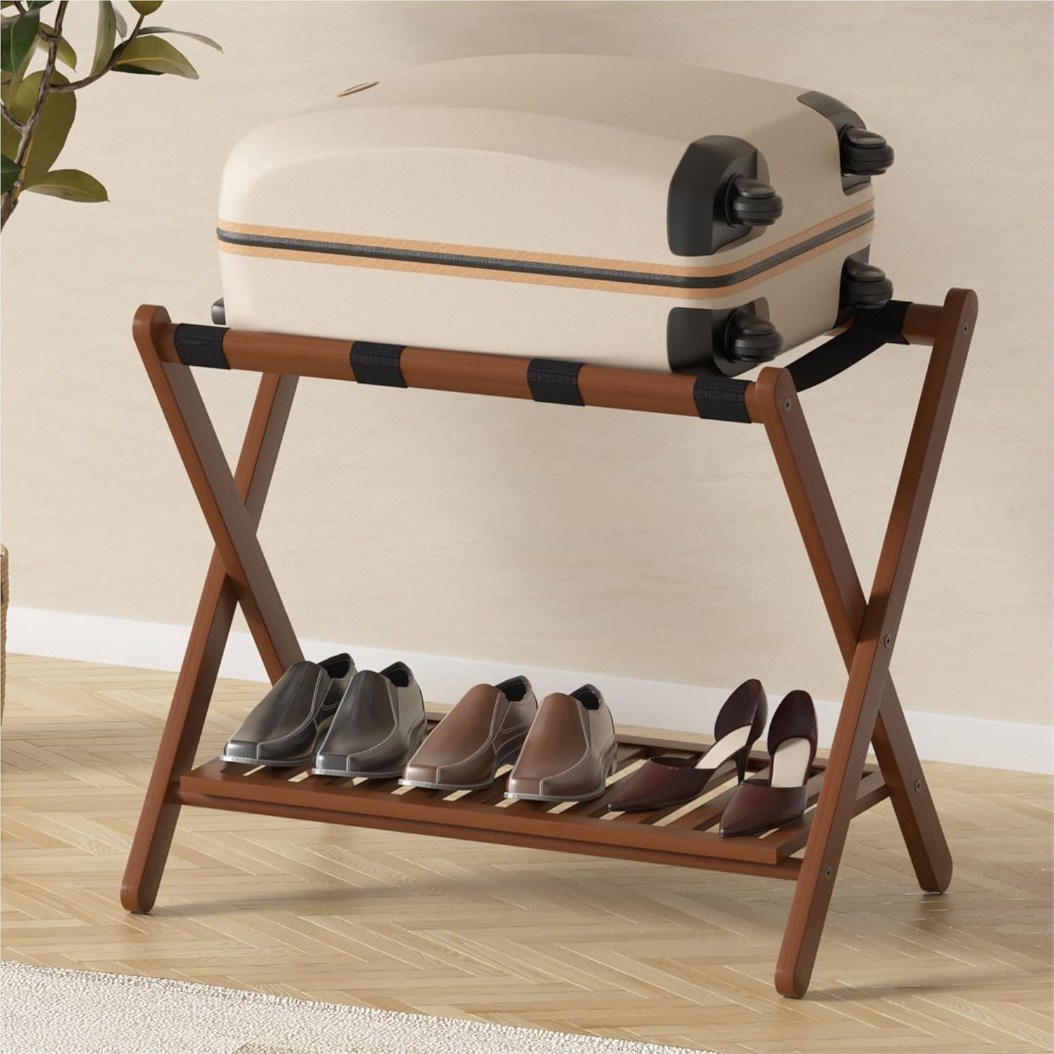 Amazon.com: Forevich Luggage Rack Bamboo Folding Suitcase Stand with ...