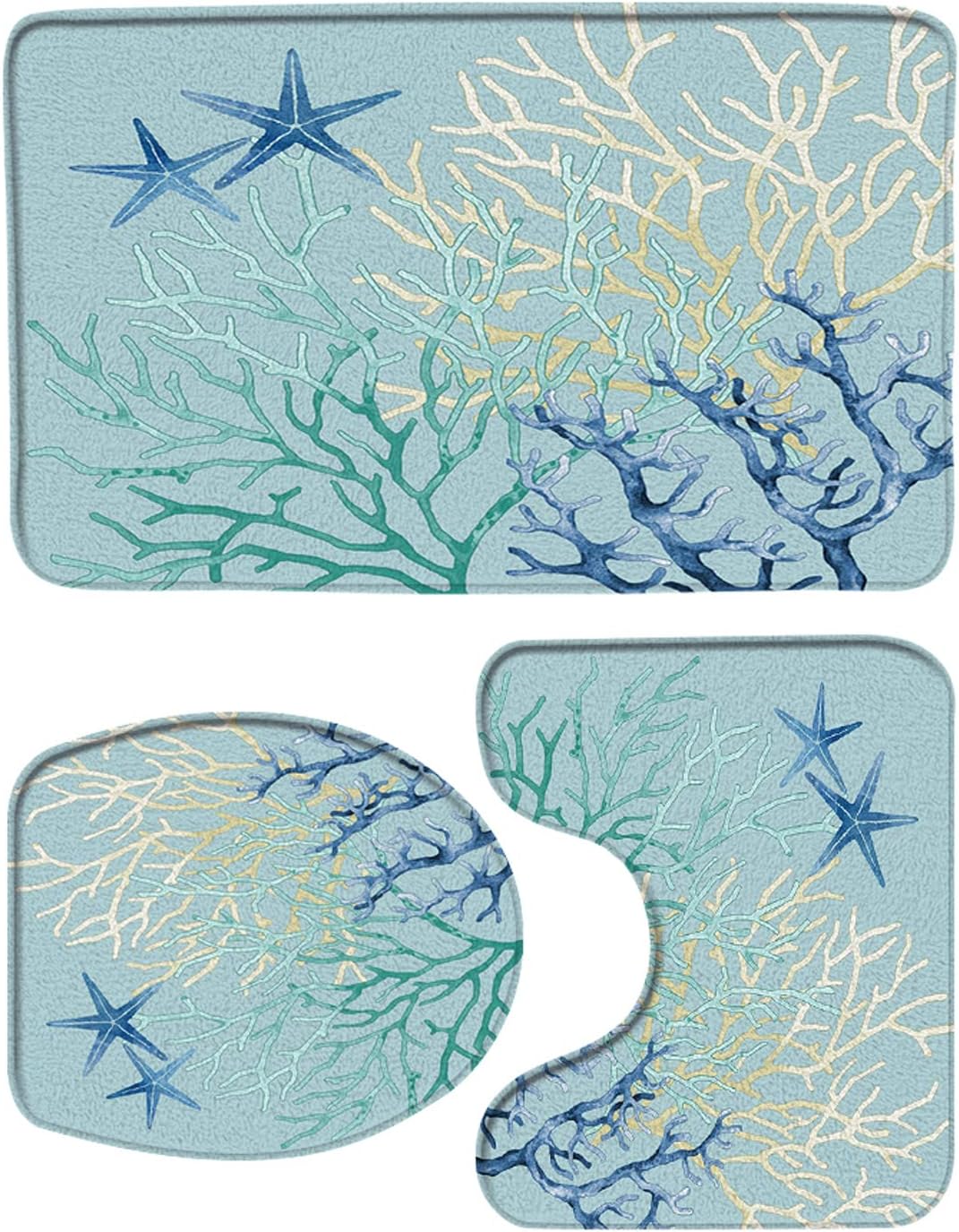 Amazon.com: 3 Piece Nautical Coastal Beach Bathroom Rug Set Starfish ...