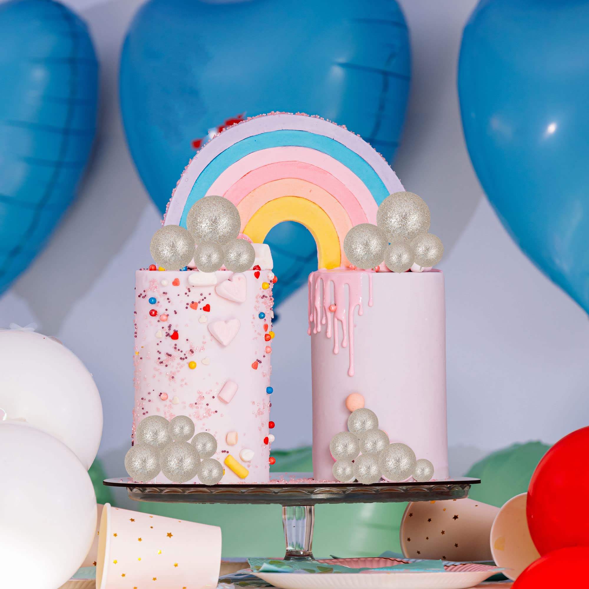 30Pcs Glitter Balls Cake Topper Mini Balloons Cake Toppers Foam Ball ...