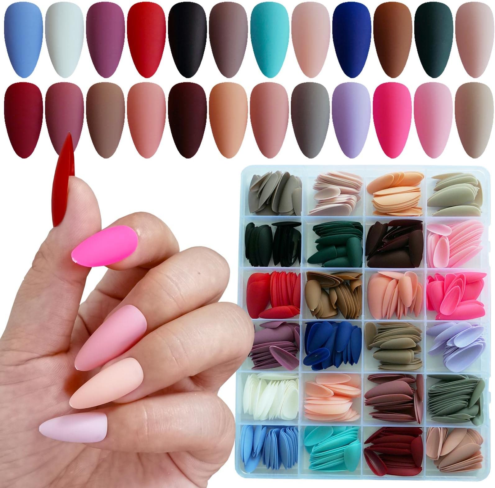 Amazon.com: LoveOurHome 576pc Almond Press on Nails Medium Fake Nails ...