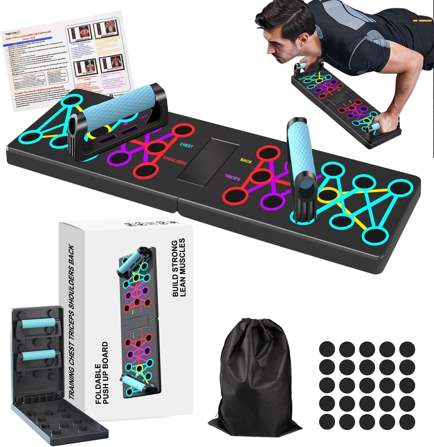 HEXAR® Push Up Board, Foldable 12-in-1 Fitness Board, Home Workout ...