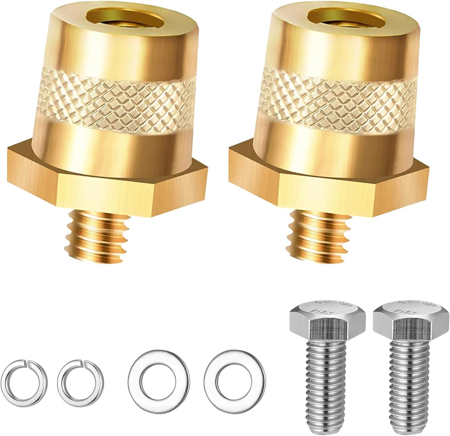 X AUTOHAUX 2 Pair M6 Battery Terminal Connector Brass Tone Post Adapter ...