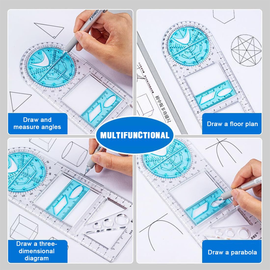 ZKSXOA 1pcs Multifunctional Geometric Ruler, Multi-Function Drawing ...