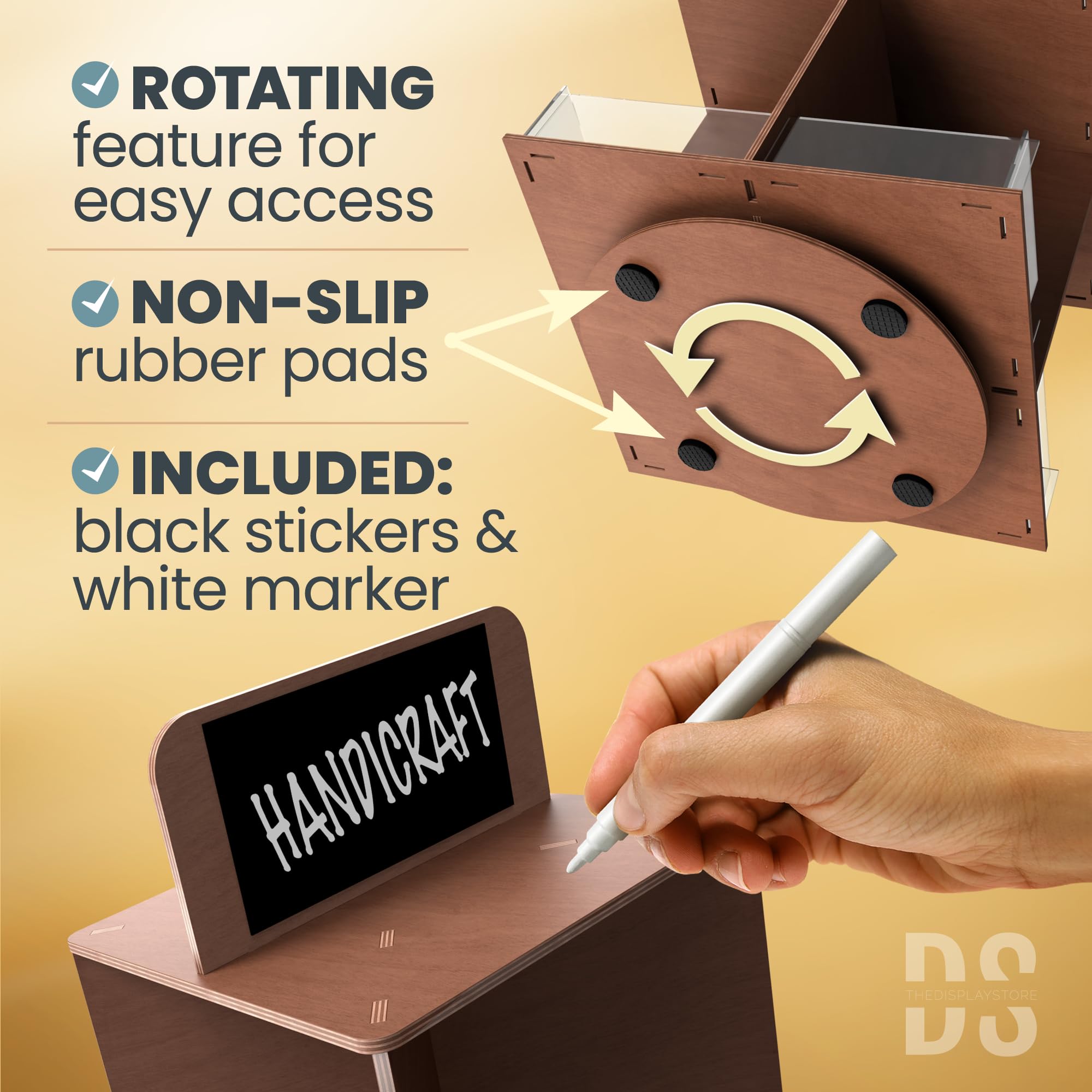 Snapklik.com : Brown Wooden Tiered Display Stand - Rotating Display ...