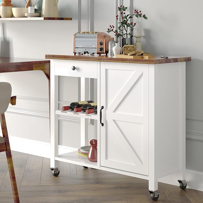 Buy Kitchen Island on Wheels, Small Kitchen Island Cart with Barn Door ...
