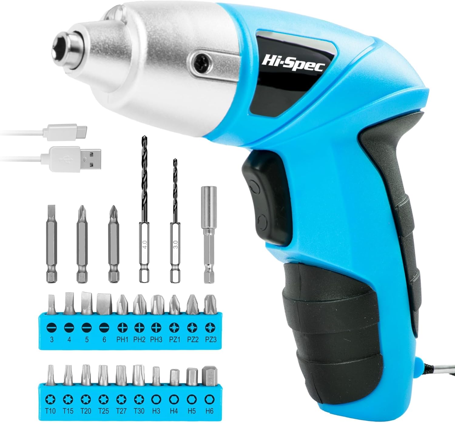 Amazon | Hi-Spec 電動ドライバー 3.6V コードレス USB充電式 軽量 小型モデル ビット＆収納ケース付き 家具組立・DIY・家庭用 ブルー | ドリルドライバー