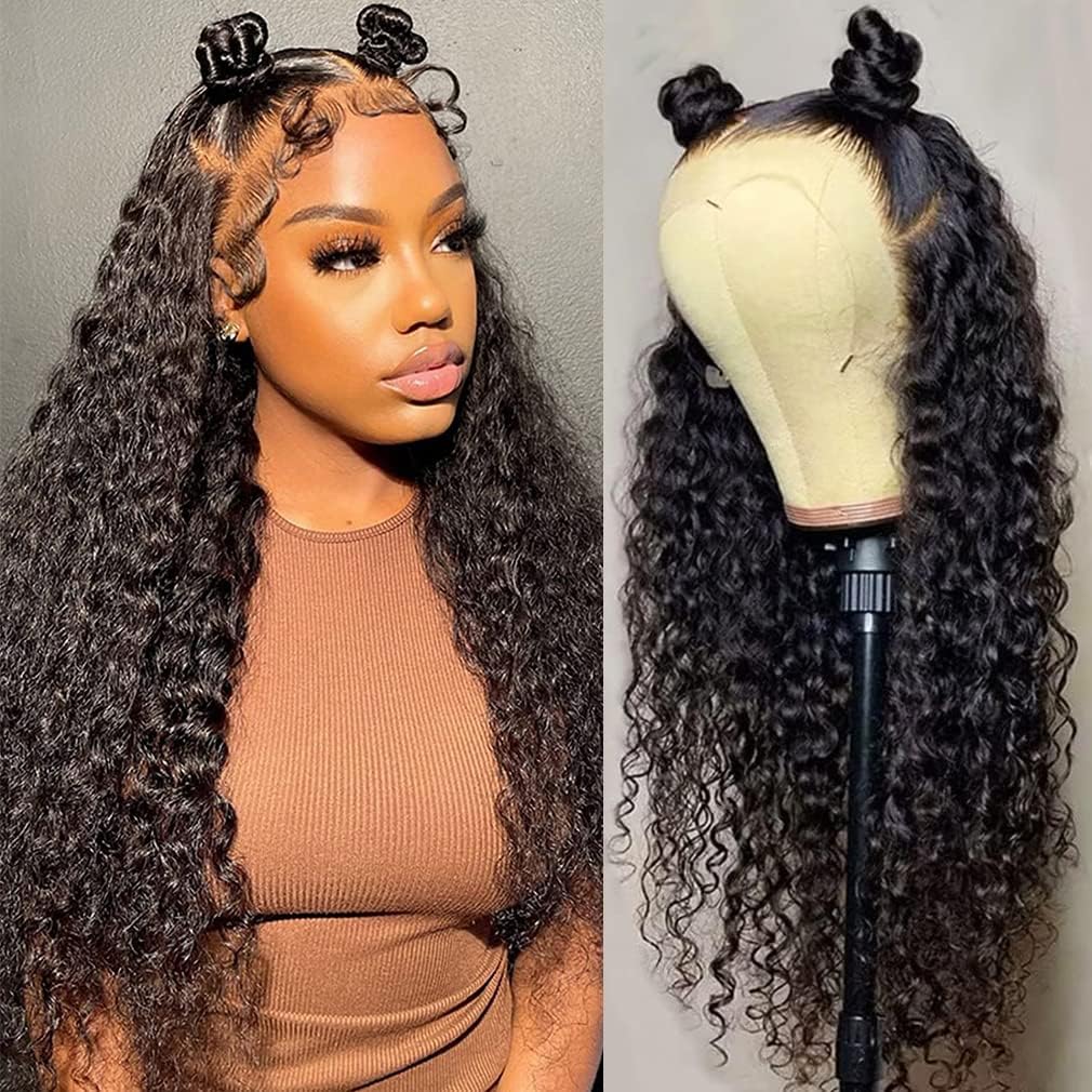 Amazon.com : 26 inch Deep Wave Lace Front Wigs Human Hair 180 Density ...