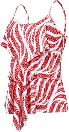 Amazon.com: Holipick Red and White Striped Women Tankini Tops Ruffle ...