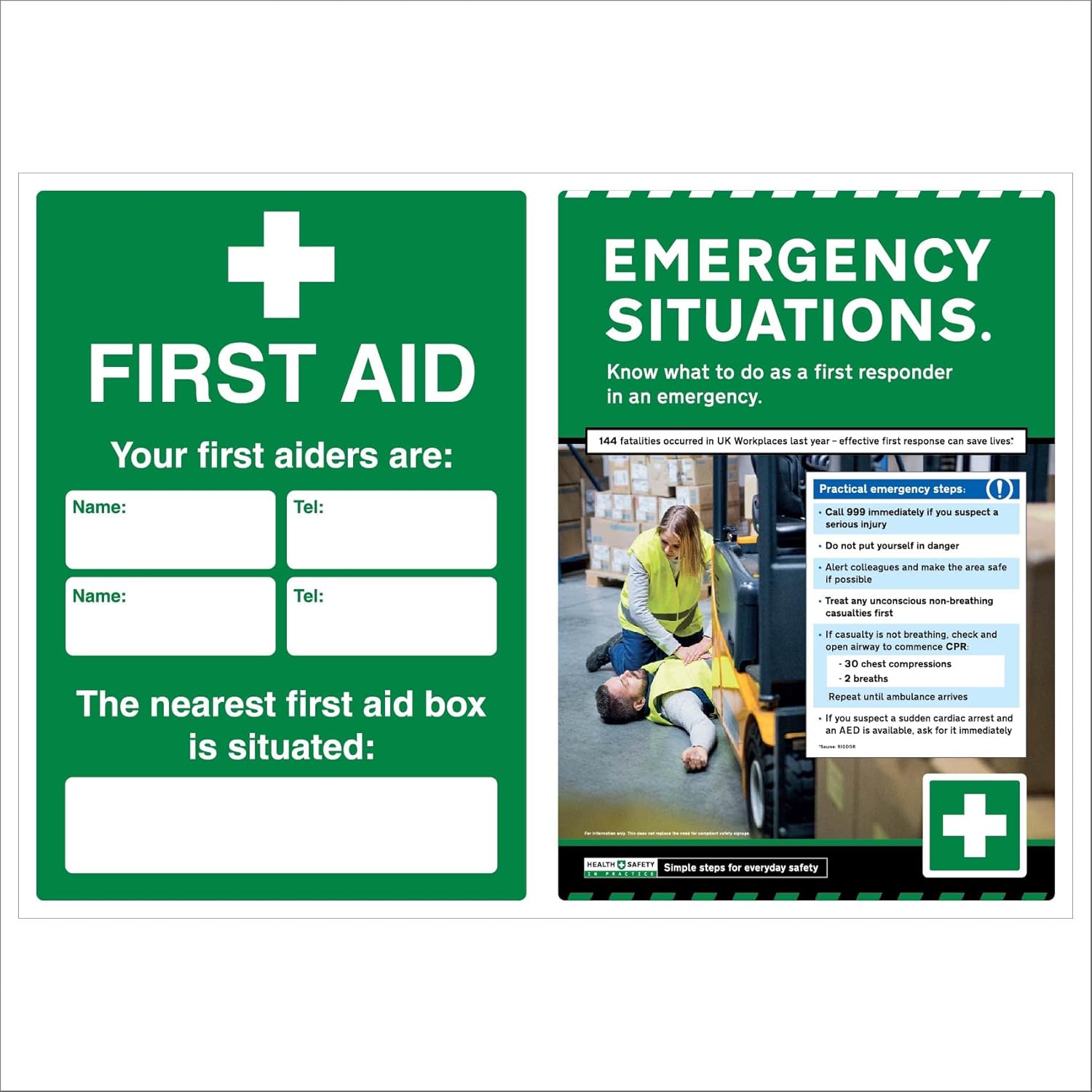 VSafety Poster Combo - Your First Aiders Are/Emergency Situations-600x450-2mm Rigid Safety Sign ...