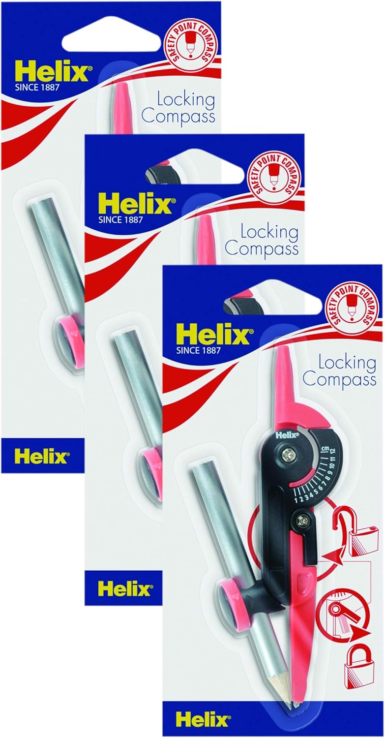 Helix Locking Compass (Assorted Colours), Red/Black (Pack of 3 ...