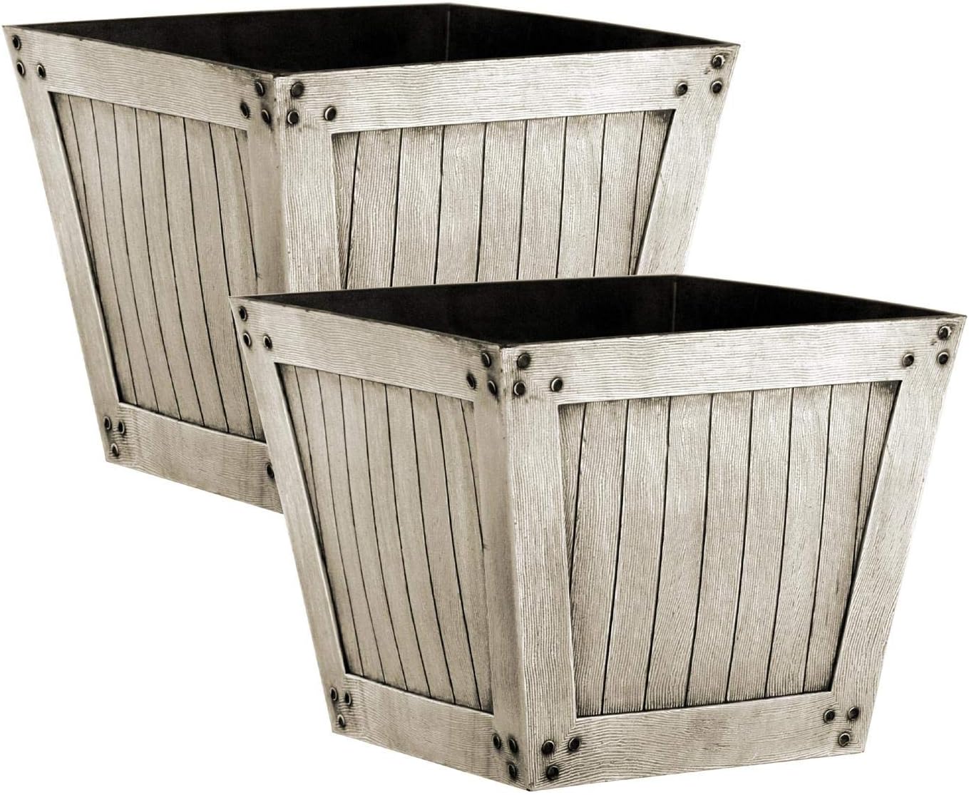Slatted Wood Style Plastic Planter - Natural, Set of 2 - Suitable for ...