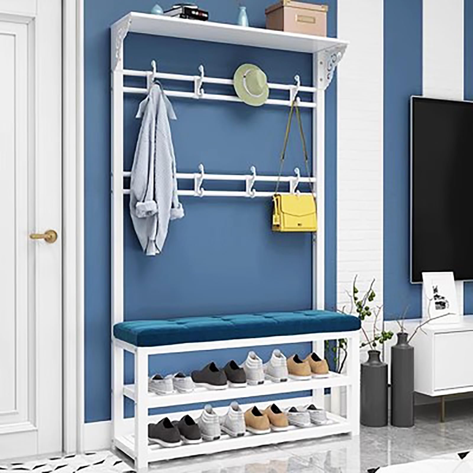 Amazon.com: Topjia Entryway Bench & Coat Rack & Shoe Storage,3-In-1 ...