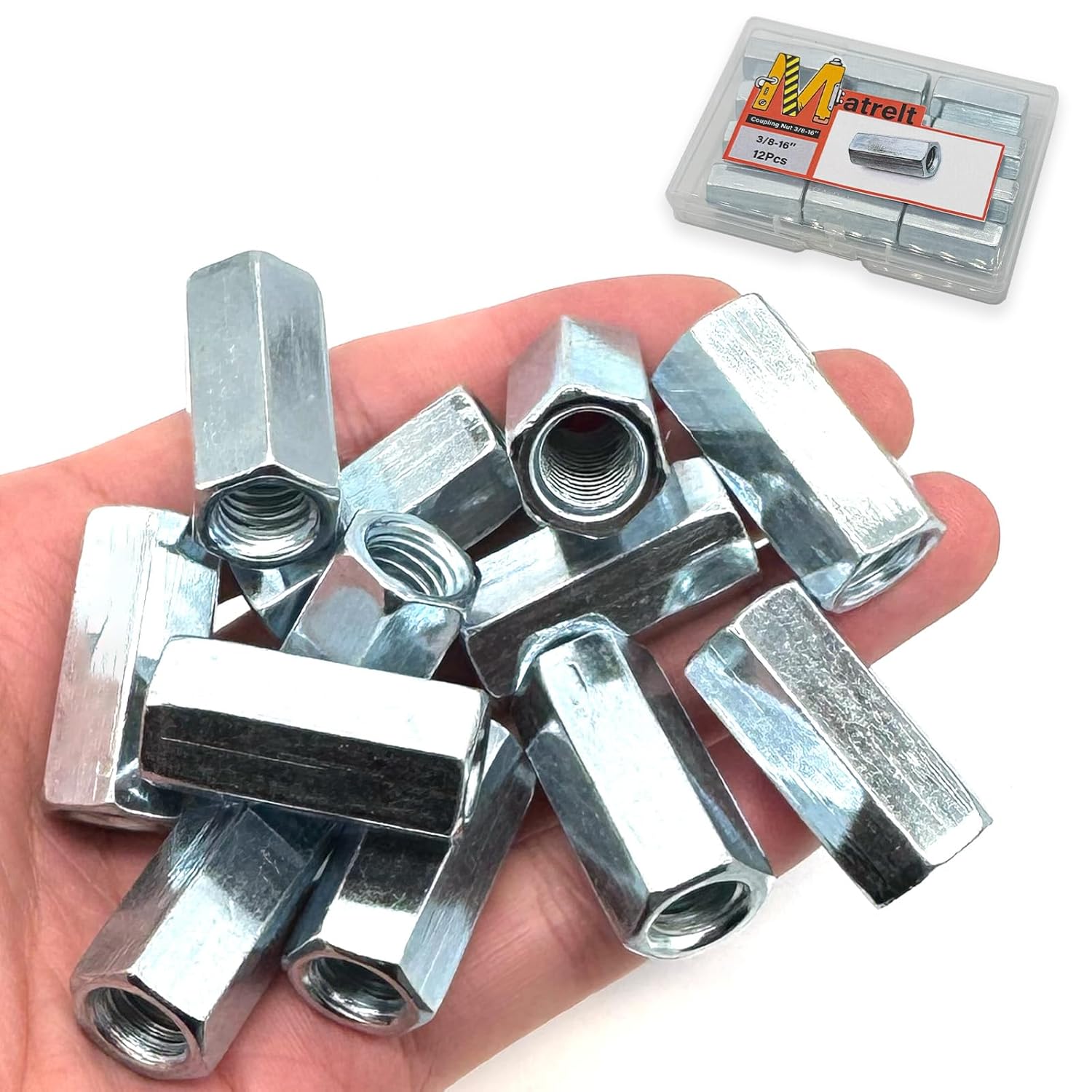12Pcs 3/8"-16 Hex Coupling Nut, Threaded Rods Coupling Nuts Zinc ...