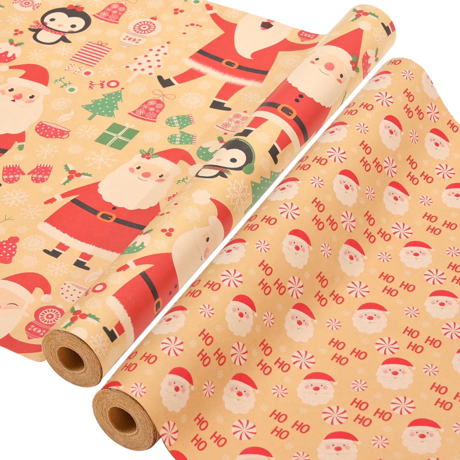 Ahfulife 2 Rotoli 43cm x 15m di Carta da Regalo di Natale, Carta Kraft ...