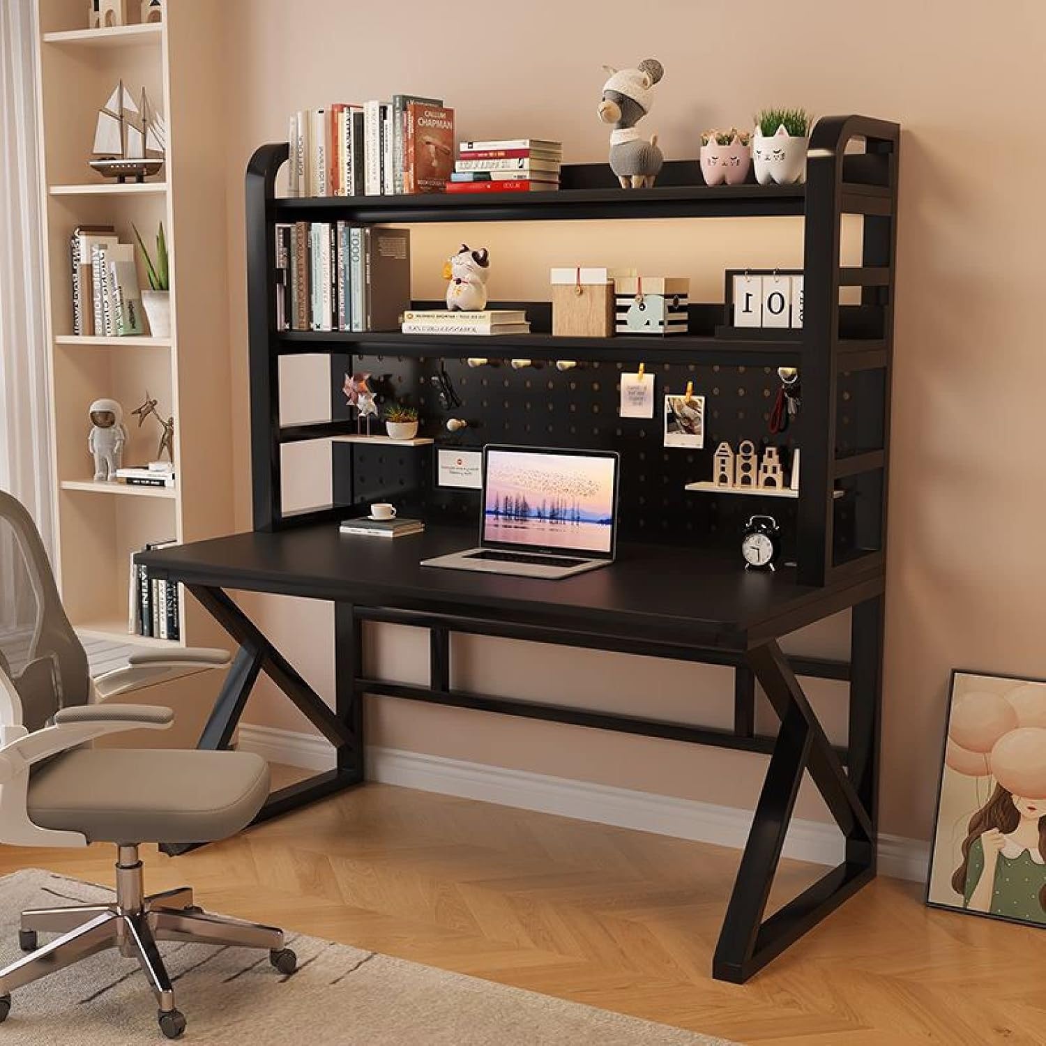 FAANAS Computer Desk with Shelves & Pegboard 39 Inches Home Office Desk ...