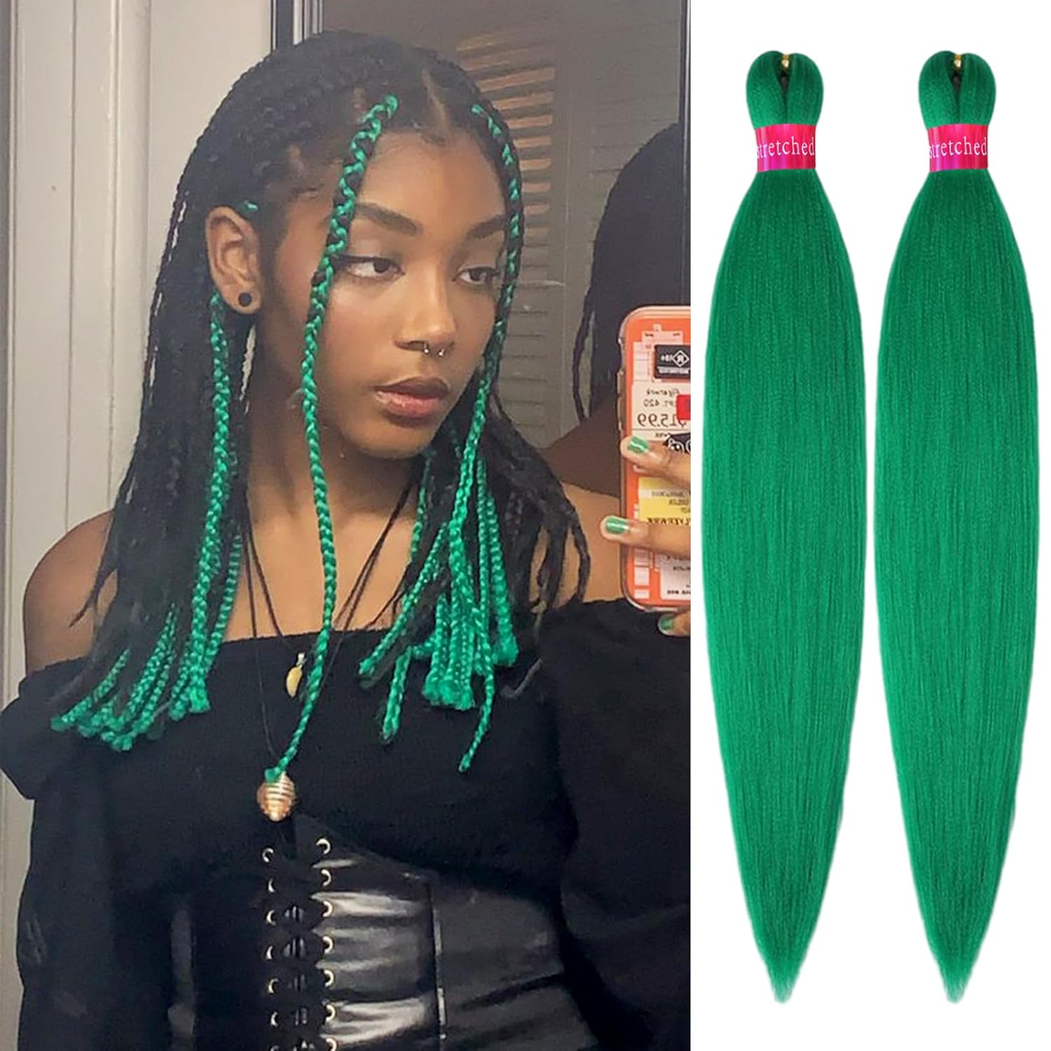 Amazon.com : Dark Green Braiding Hair Pre Stretched 2 Packs Box Braids ...