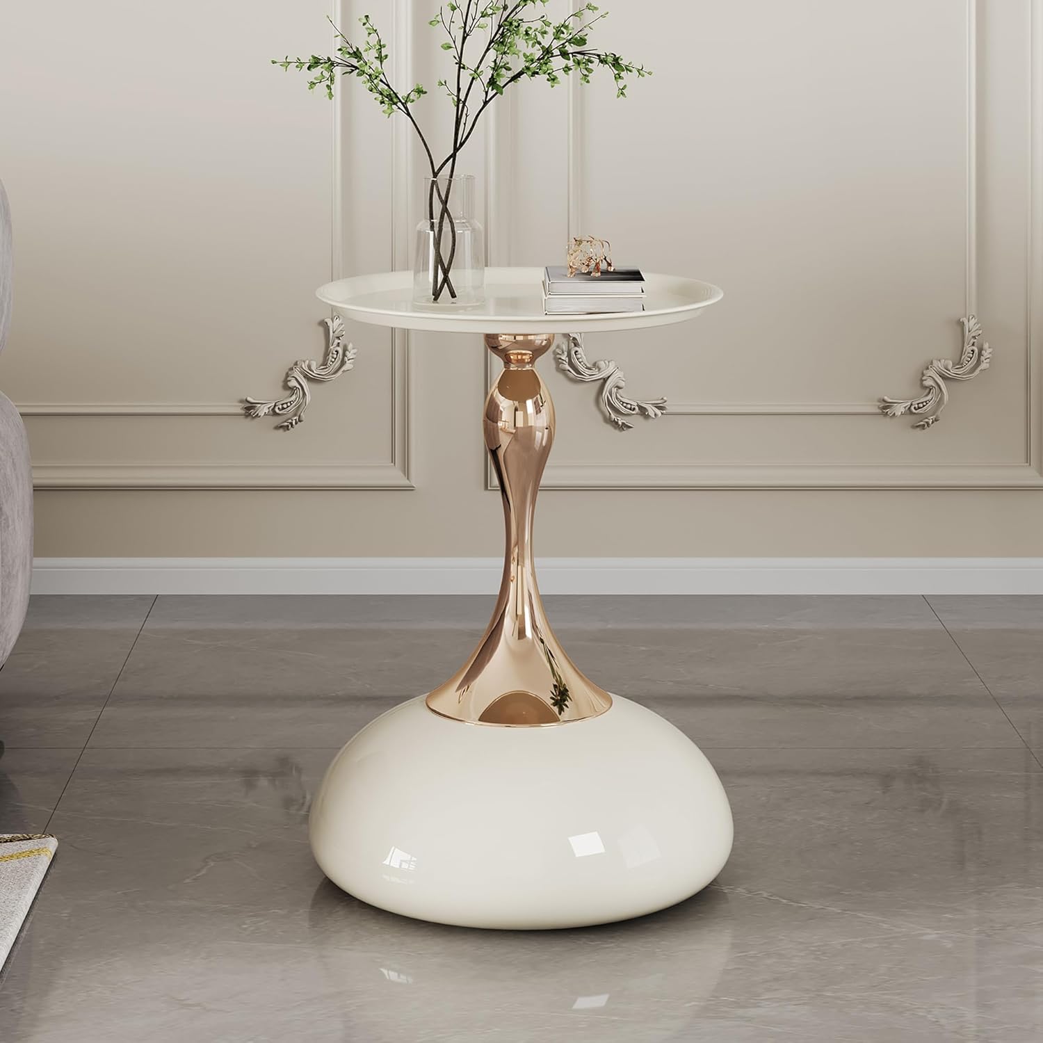 Amazon.com: Modehodei Round Side Table, Small Cream End Table with ...