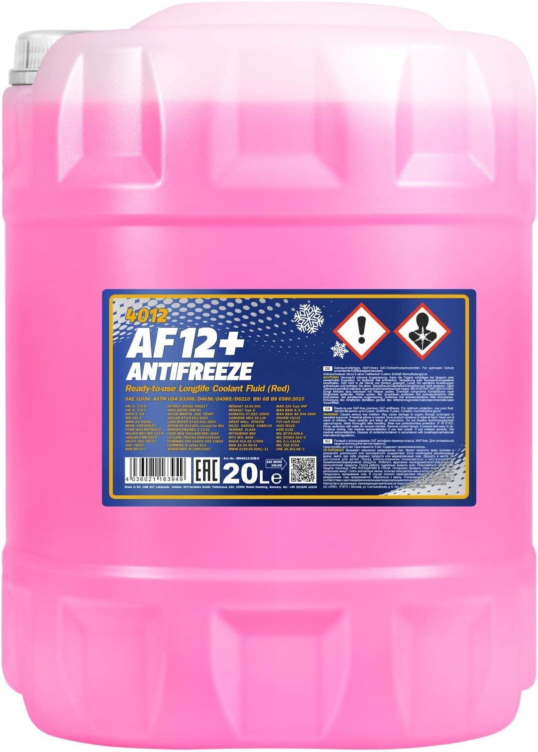 Mannol Kühlerfrostschutz AF12+ - 1x20 Liter rosa bis -40°C für G12 ...