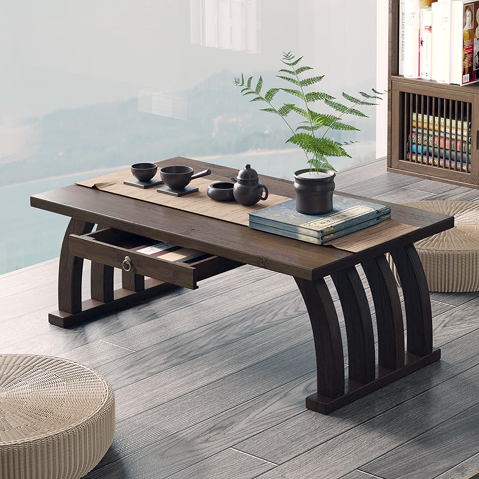 Amazon.com: JIXDILO Japanese Floor Table, Bamboo Tea Table Low Coffee ...