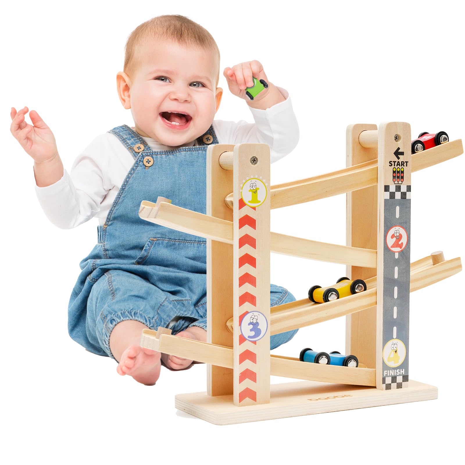 Wooden Race Car Track Ramp Toys for 3 4 5 Year Old Toddlers,Wooden car ...