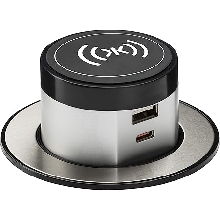 Allcam PP107S4U2QHLW Pop-up Power 4 UK sockets 3.15A Fused 2x USB 1x Qi ...