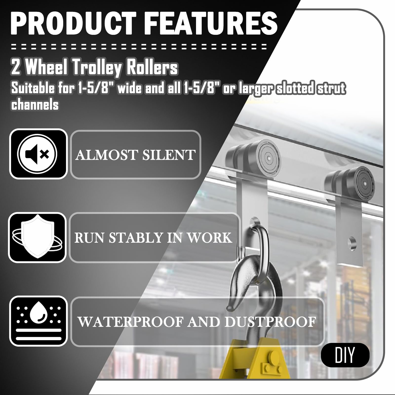 Hoist Trolley 2 Heavy-Duty Trolley Wheels For 1-5/8'' Strut Channel ...