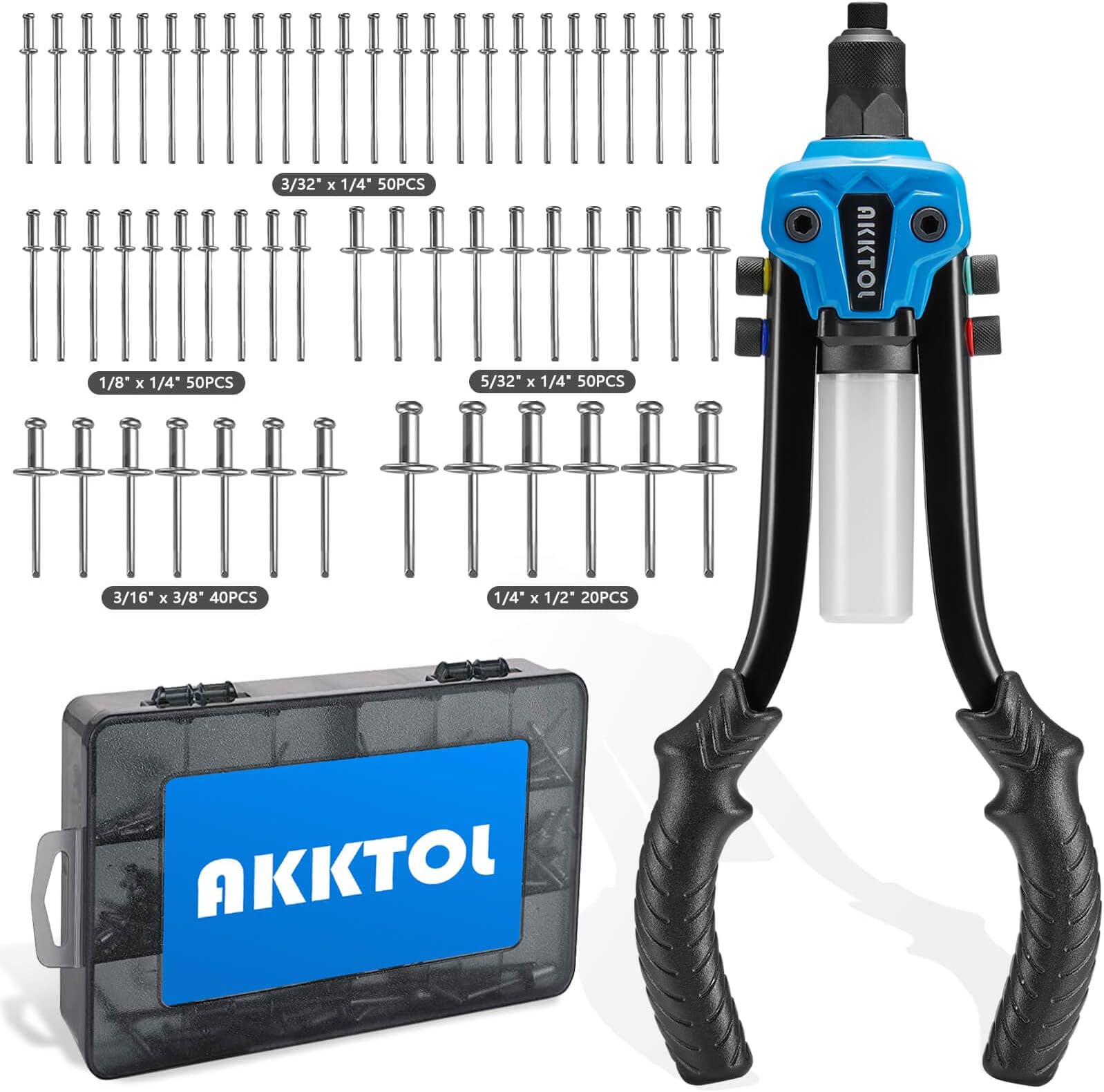 Amazon.com: AKKTOL Rivet Gun Kit, 1/4" Pop Rivet Gun Kit with 210 Blind ...