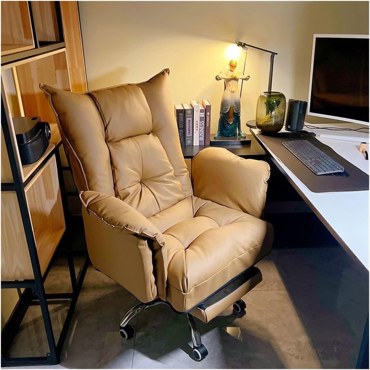 Amazon.com: HSHTTKL Leather Office Chair, Hidden Pedal Design Desk ...