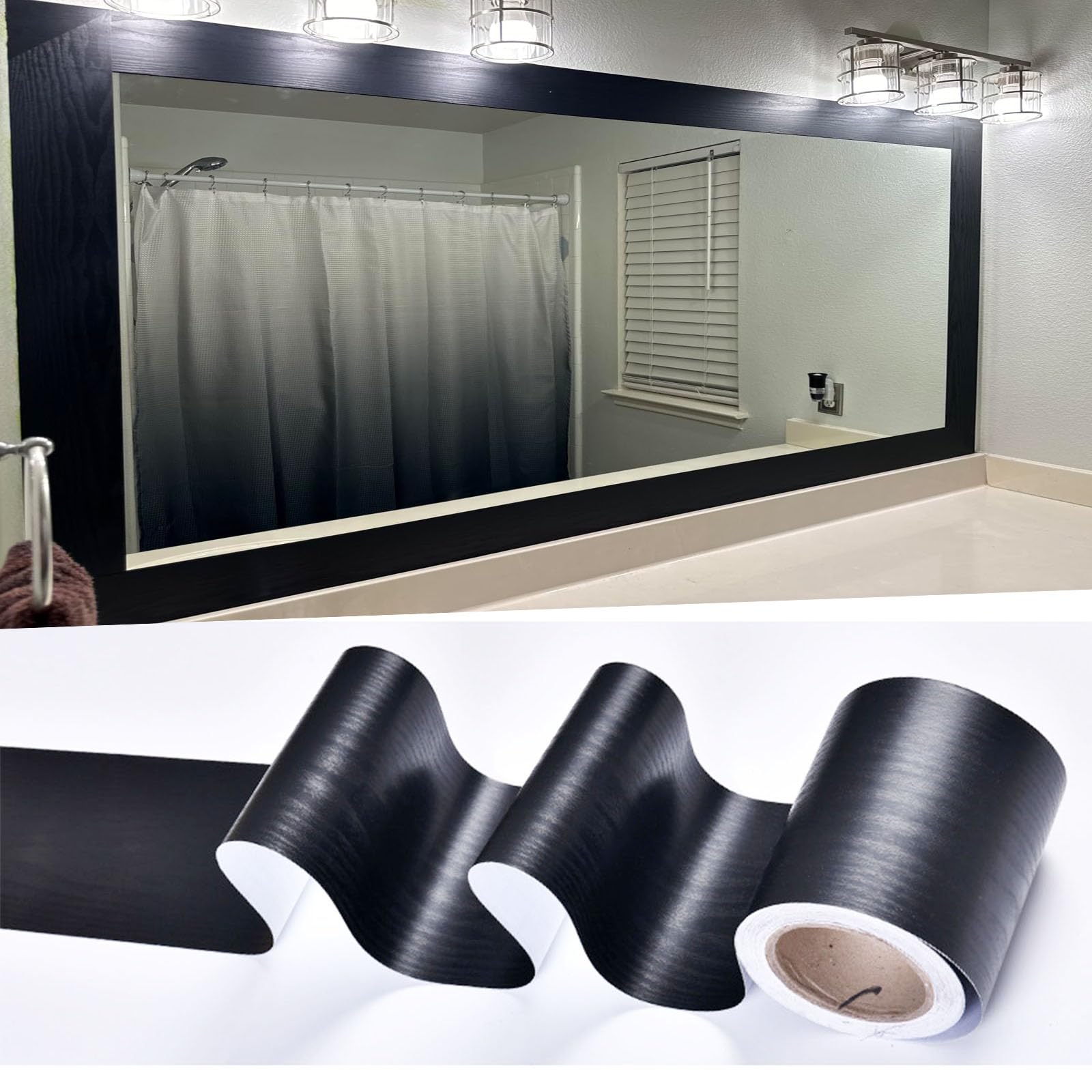 DESOMINOR 32.8Ft Black Border Peel &Stick Wood Grain Wallpaper Border ...
