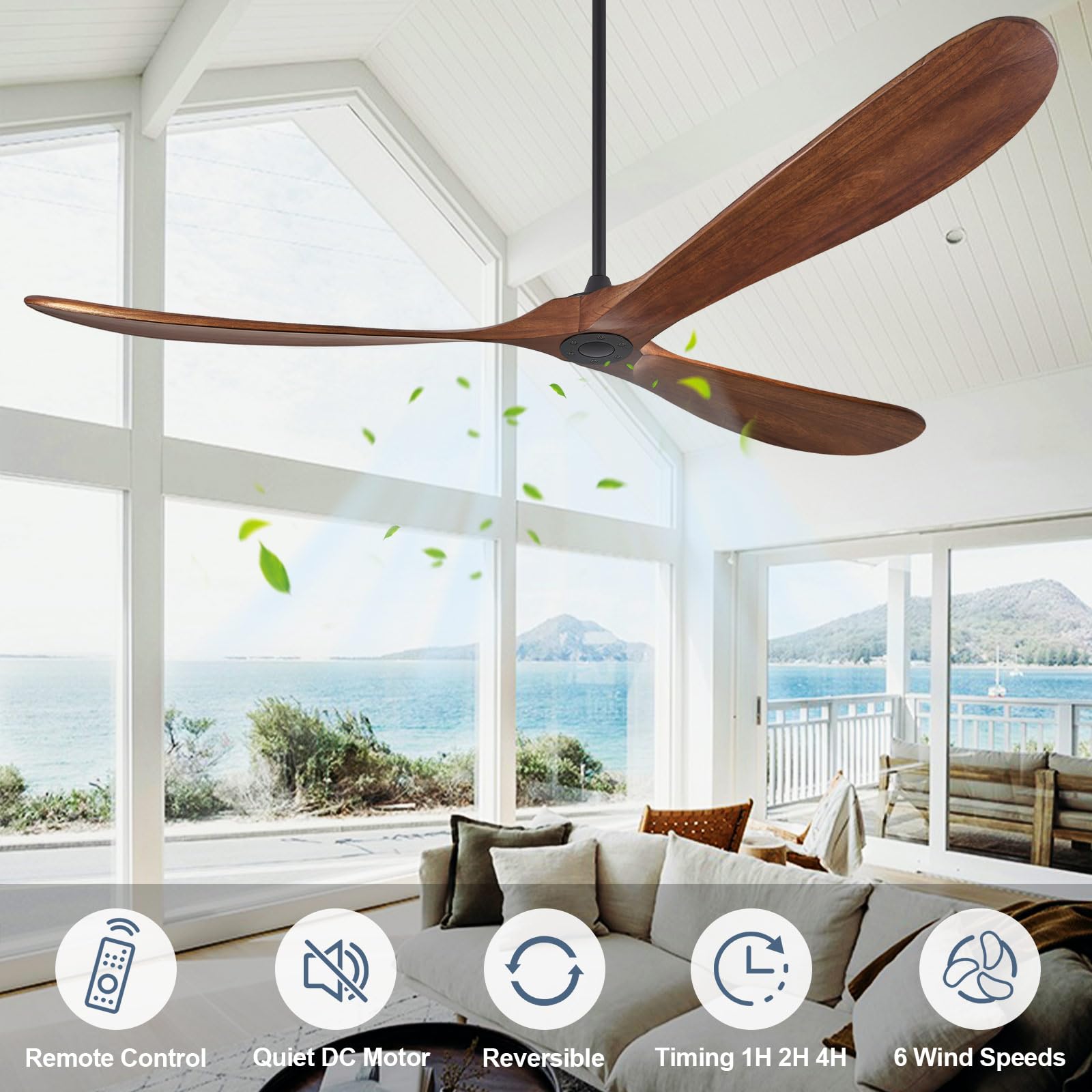 Snapklik.com : ABZ Wood Ceiling Fans Without Lights, 84 Inch Extra ...