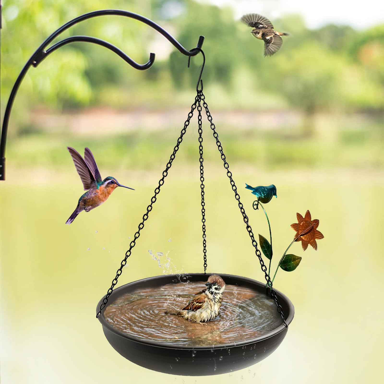 Snapklik.com : Hanging Bird Bath Outdoor Metal Bird Baths 11.5 Inch ...