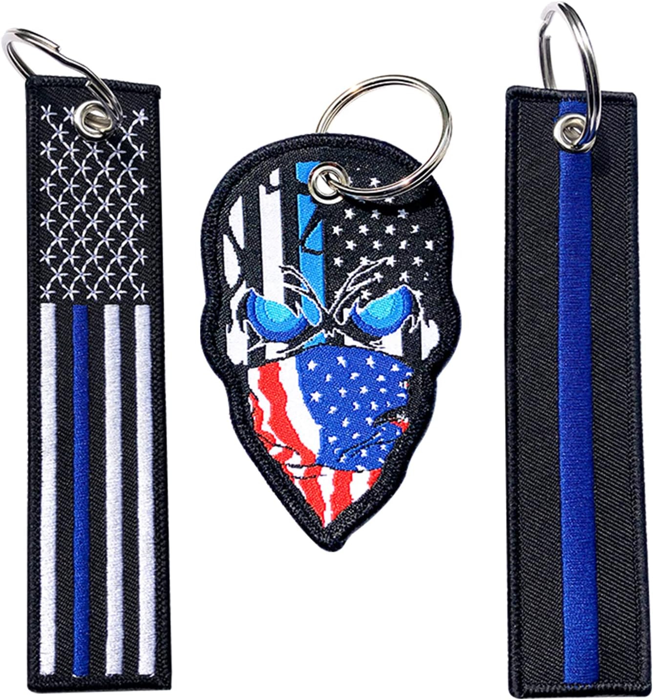Amazon.com: KINBOIN 3PCS Thin Blue Line and Skull Tags Key Ring ...