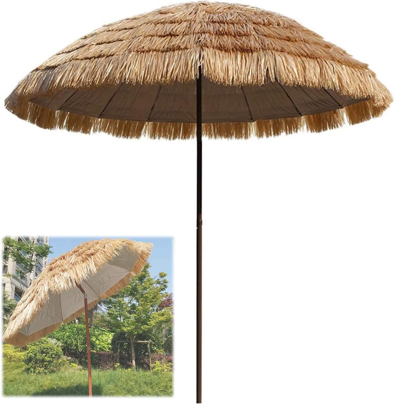 KKMNDE Outdoor Parasol Straw Covered Patio Umbrellas 45° Tilting ...