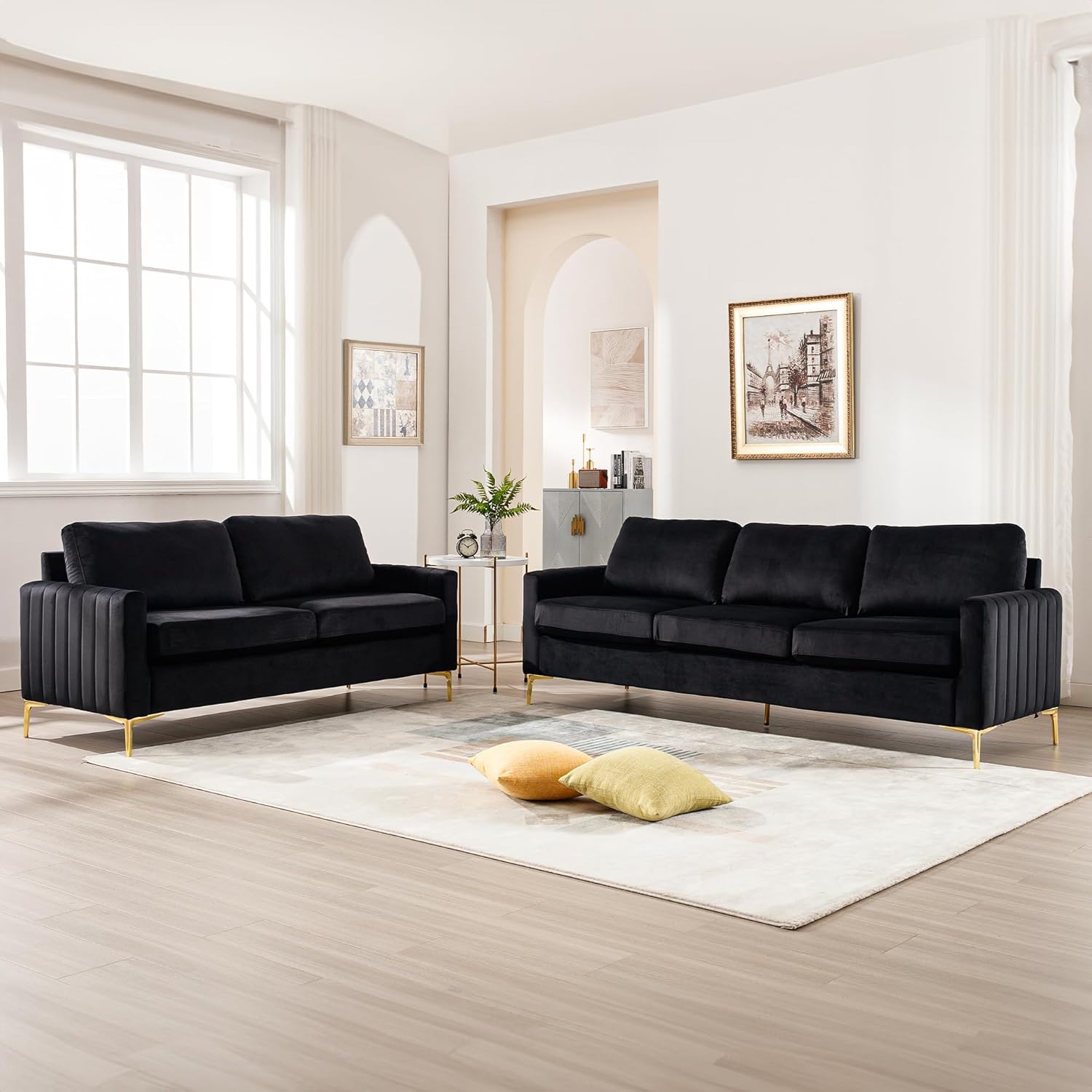 Amazon.com: Sofa and Loveseat Set 2 Piece, Comfy Velvet Tufted Couch ...