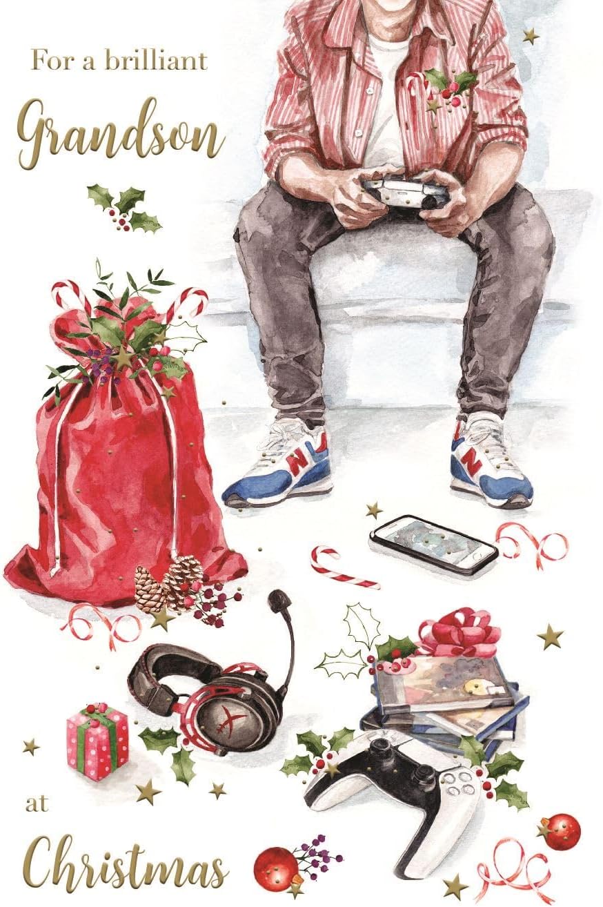 ICG Brilliant Grandson Christmas Card - Boy Gaming and Gifts with an ...