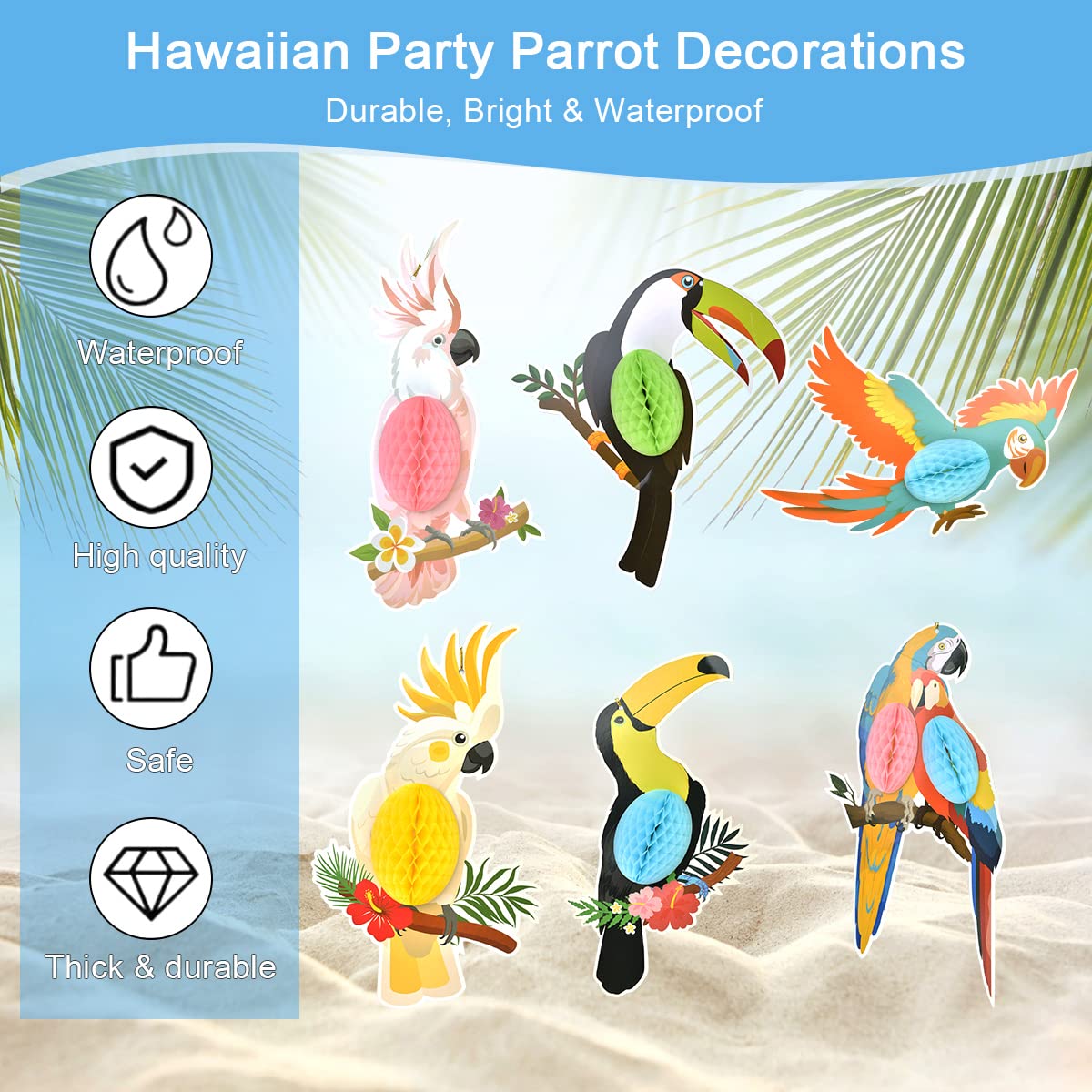 Safari Birthday Decorations 6 Pieces Tropical Birds Honeycomb Parrot ...
