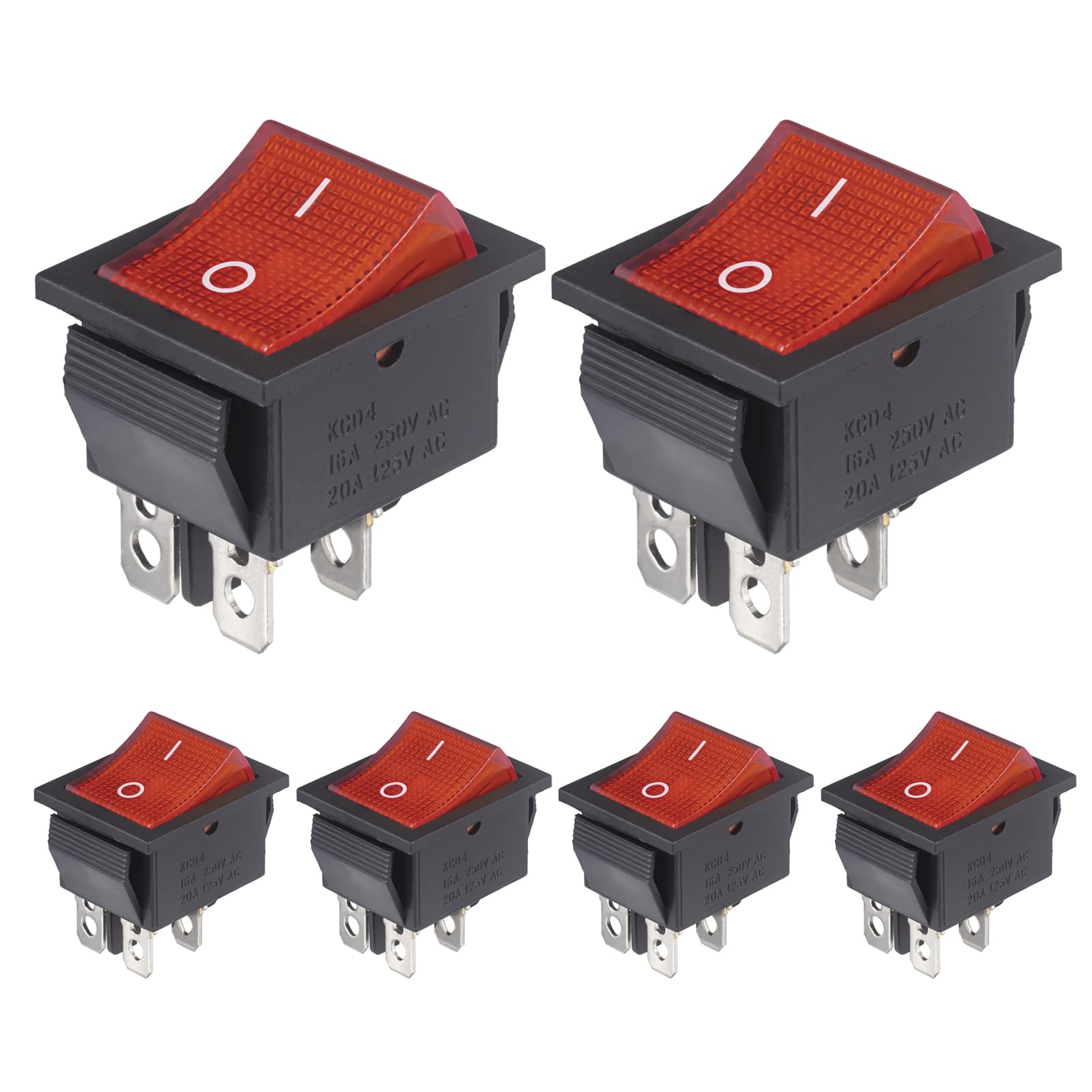Snapklik.com : 6pcs KCD4 Lighted Rocker Switch 20A 125V AC 16A 250V Red ...