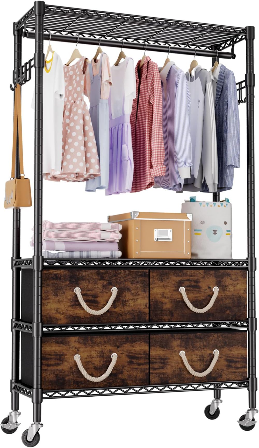 Amazon.com: Yaheetech Clothes Rack with Drawers, Heavy Duty Garment ...