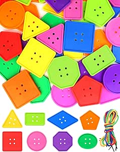 Cinvo 160 Pieces Big Bright Buttons Large Sewing Buttons for Crochet Knitting 8 Geometric Shapes ...
