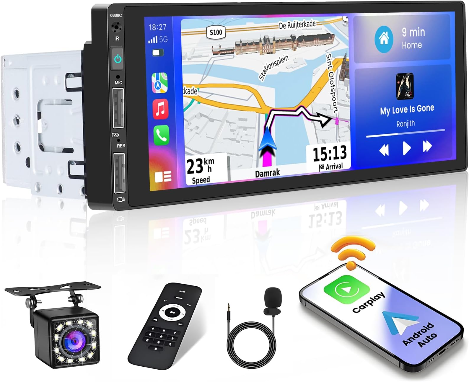 Autoradio 1 Din avec sans Fil Carplay et Android - Radio à écran ...